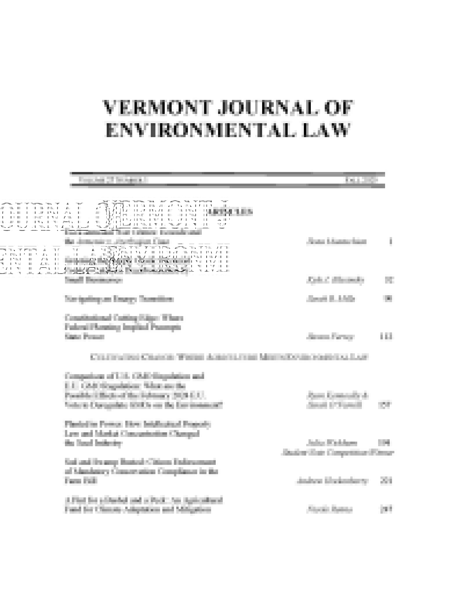 Vermont Journal of Environmental Law